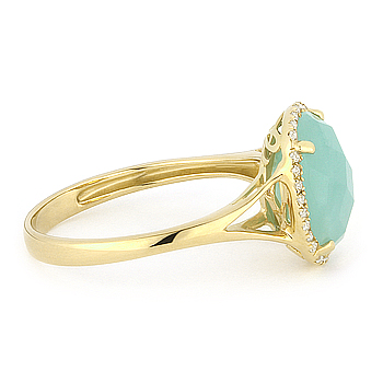 2.81 ct Oval Cut Amazonite Diamond Halo Right-Hand Cocktail Ring 14k ...