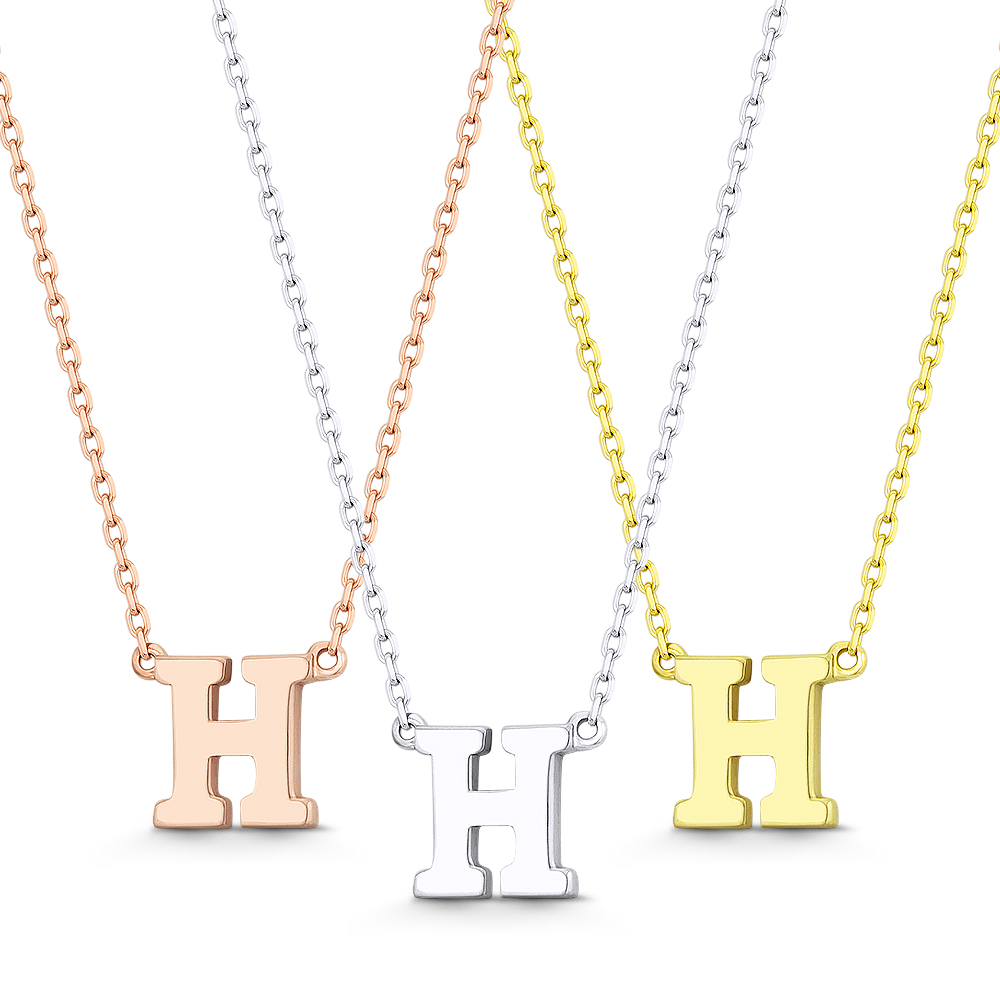 Initial Letter "H" 14k Rose White Yellow Gold Alphabet Pendant & Chain ...
