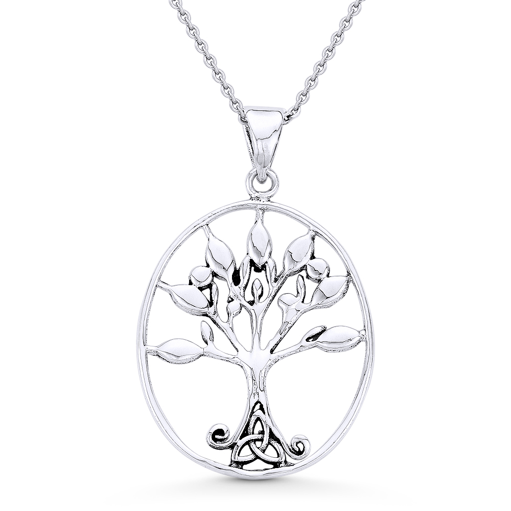 Antique-Finish Tree-of-Life Trinity Charm 925 Sterling Silver Pendant ...